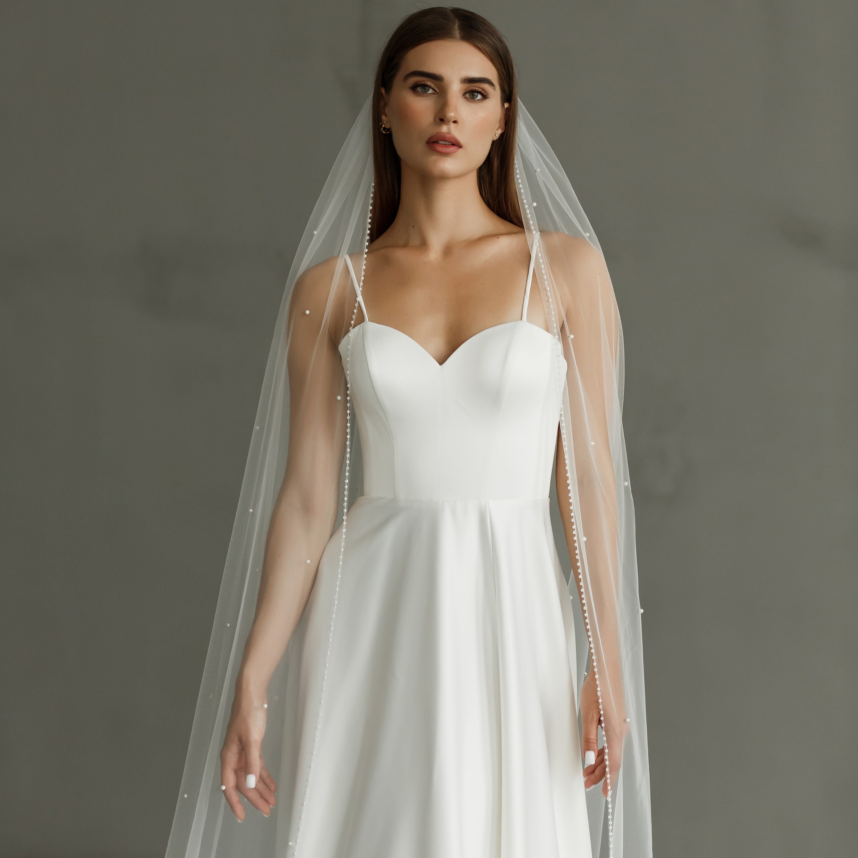 Beaded Edge Veil, Pearl Veil Cathedral, Wedding Veil With Crystals ...