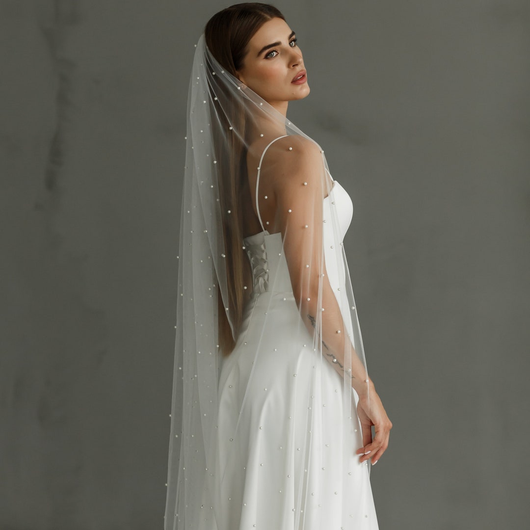 Pearl Veil Wedding, Pearl Ivory Veil, Pearl Crystal Veil, Cascading ...