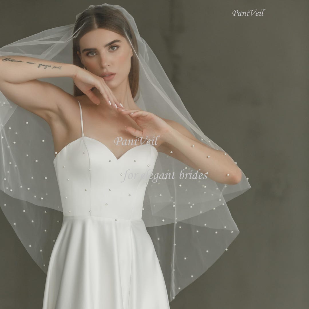 Etsy 2 Tier Pearl Veil Wedding Blusher Pearl Veil Pearl Fingertip Veil ...