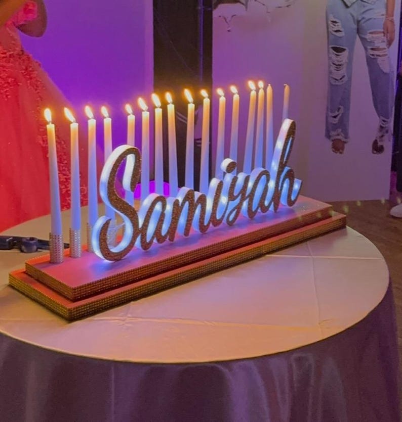 Candelabra LED Name Sign Centerpiece Sweet 16 | Candle Lighting Display ...
