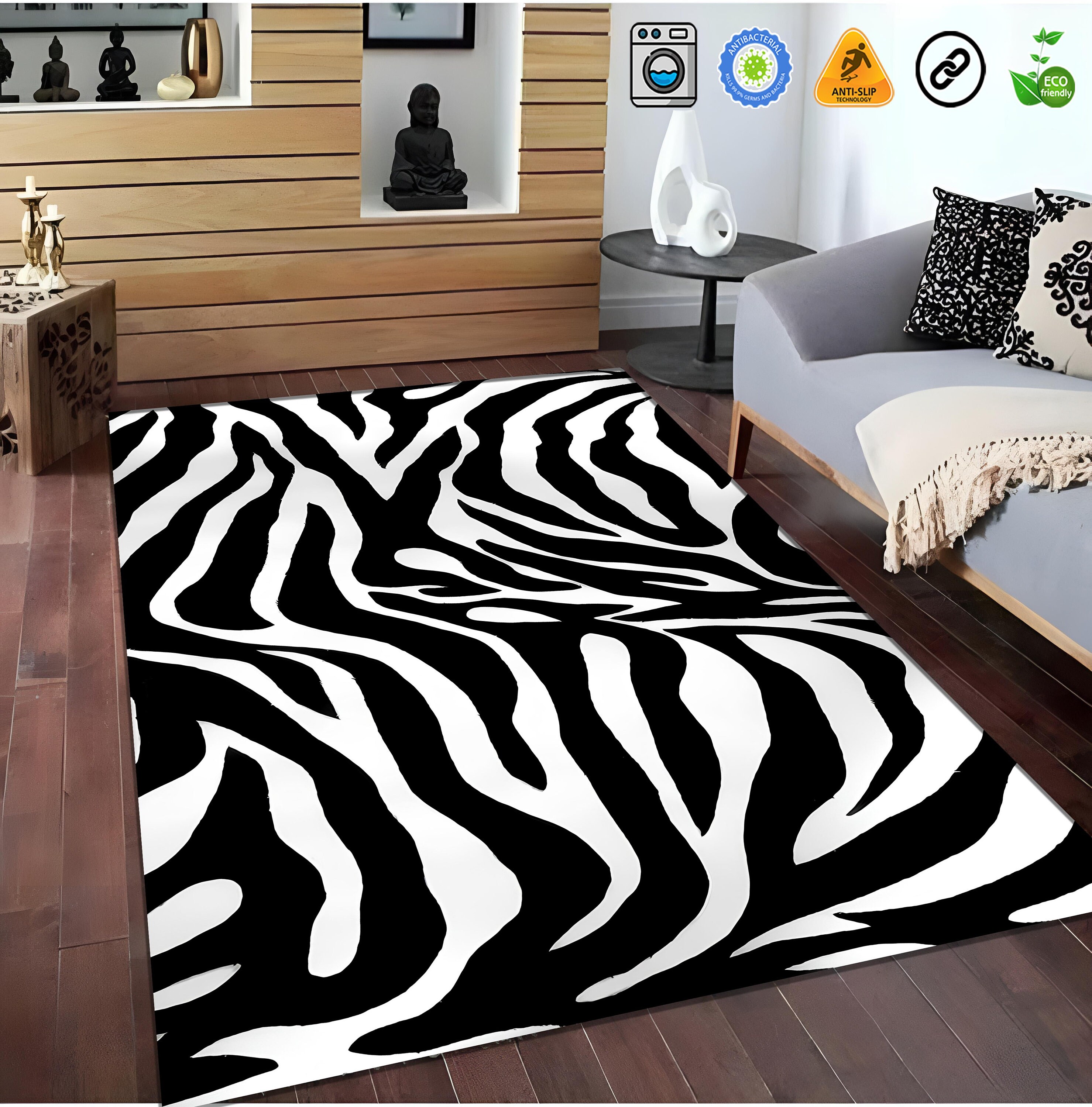 Zebra Rug, Black and White Rug, Zebra Pattern Carpet, Living Room Rug ...
