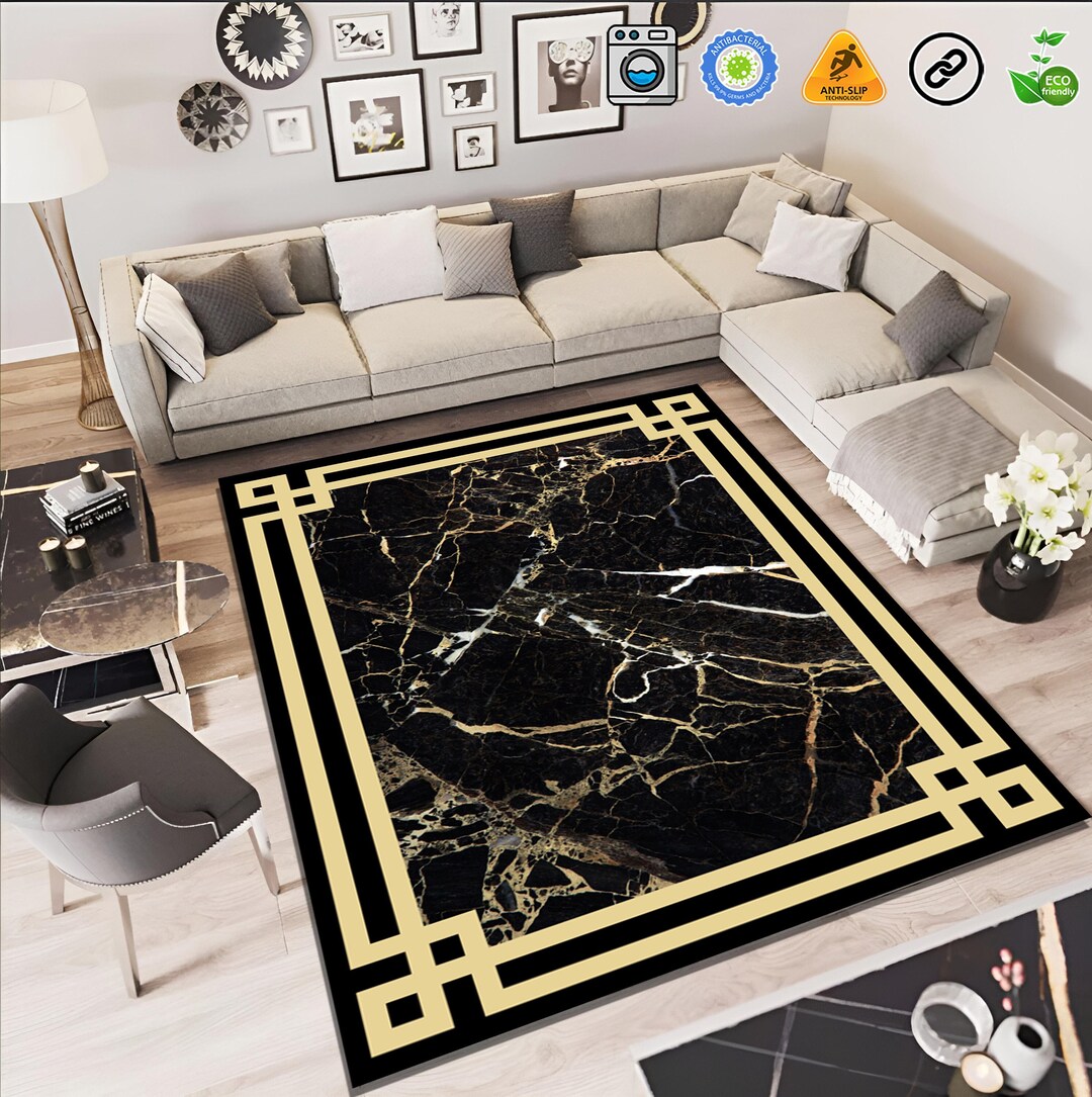 Black Gold Marble Rug,design Rug,pattern Rug,cool Rug,custom Rug ...