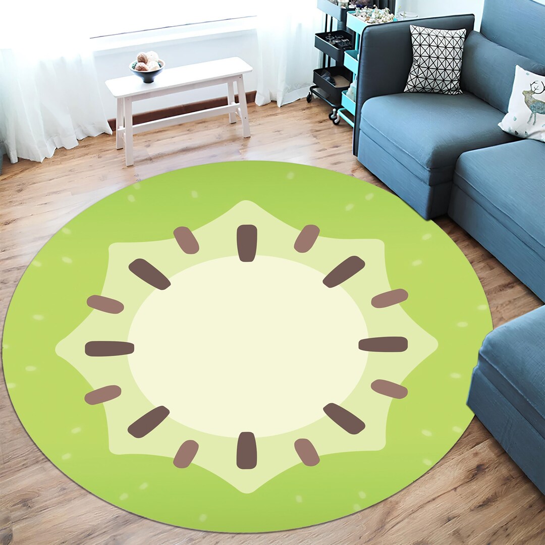 Kiwi Rug, Round Rug, Kiwi Design Rug, Green Rug, Fruit Décor, Kitchen ...