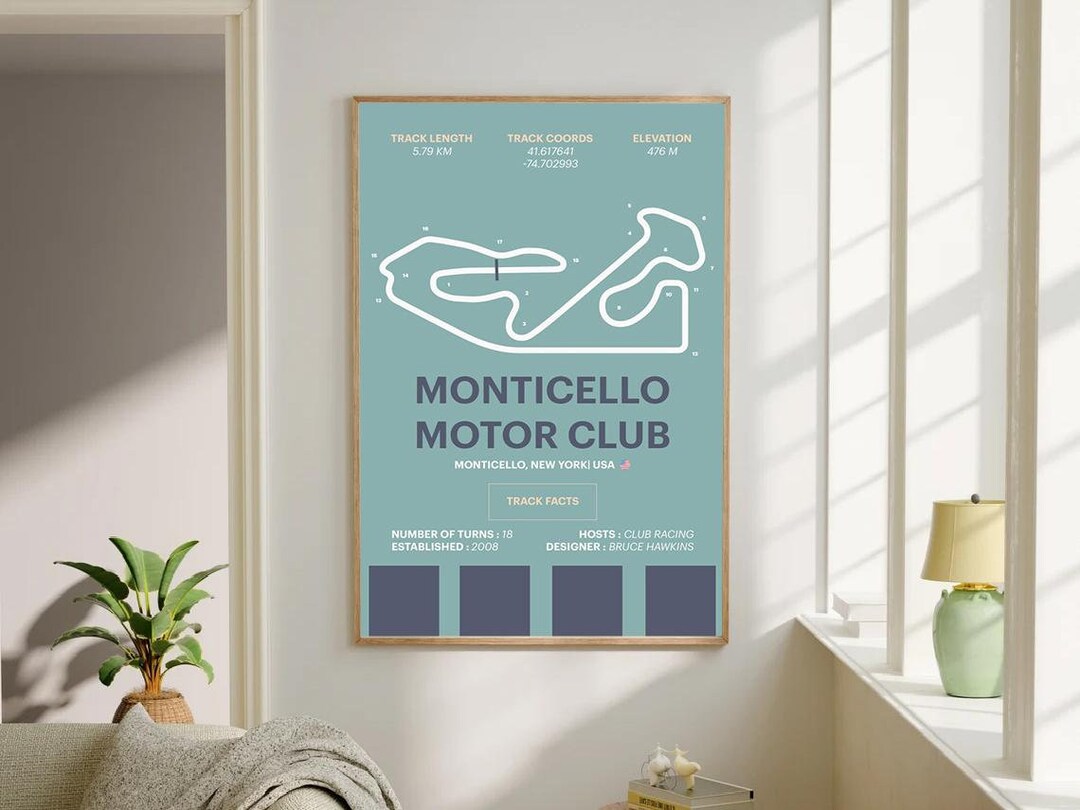 Monticello Motor Club Racetrack Print, Formula 1 Poster, Minimalist ...