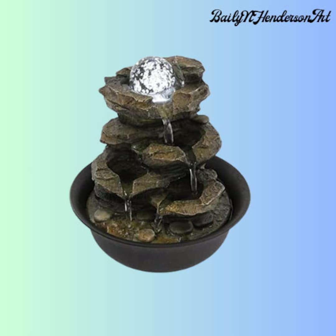 Indoor Tabletop Waterfall Fountain Desktop Fountain Resin Rock ...