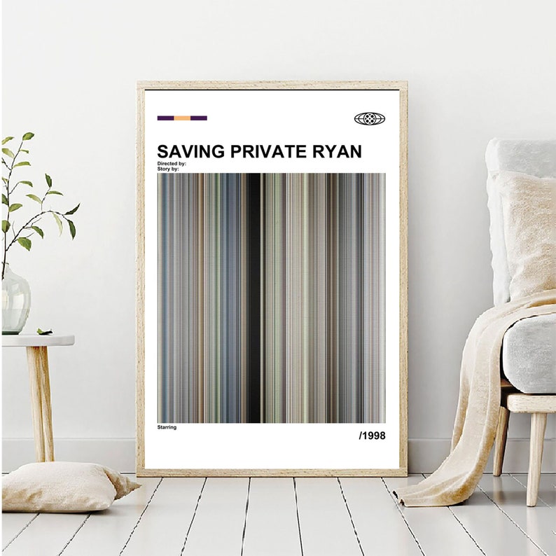 Saving Private Ryan Poster, Barcode Movie Art, Vintage Vertical Movie ...