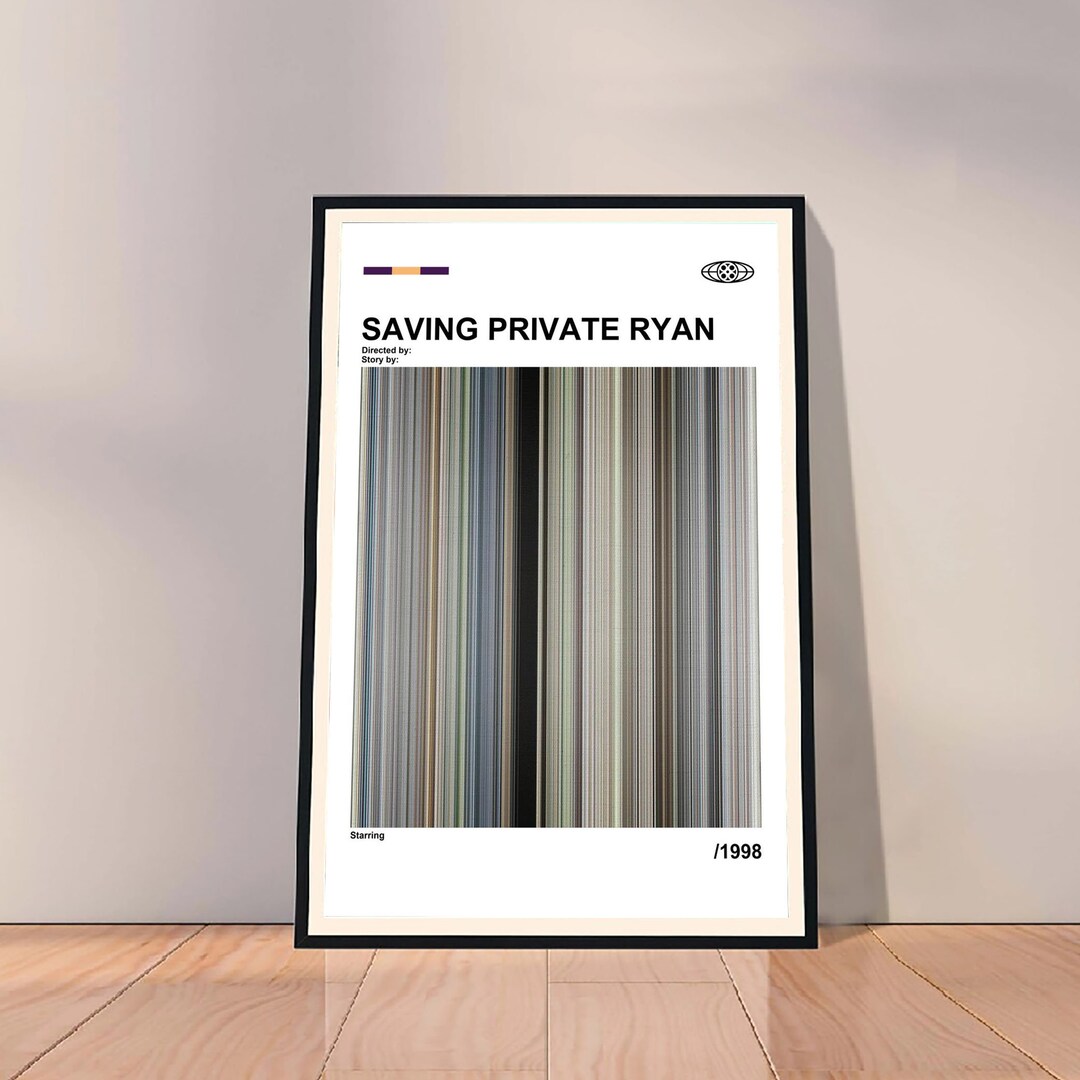 Saving Private Ryan Poster, Barcode Movie Art, Vintage Vertical Movie ...