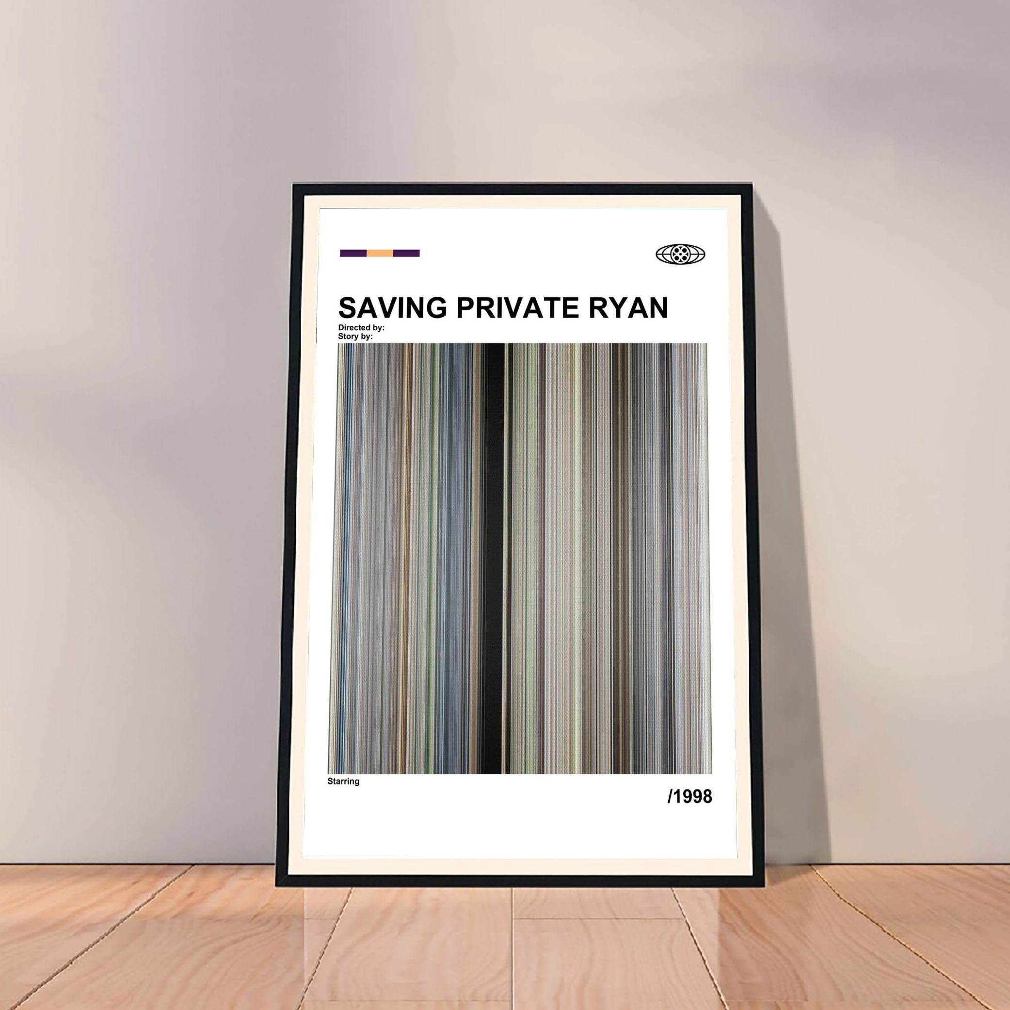 Saving Private Ryan Poster, Barcode Movie Art, Vintage Vertical Movie ...