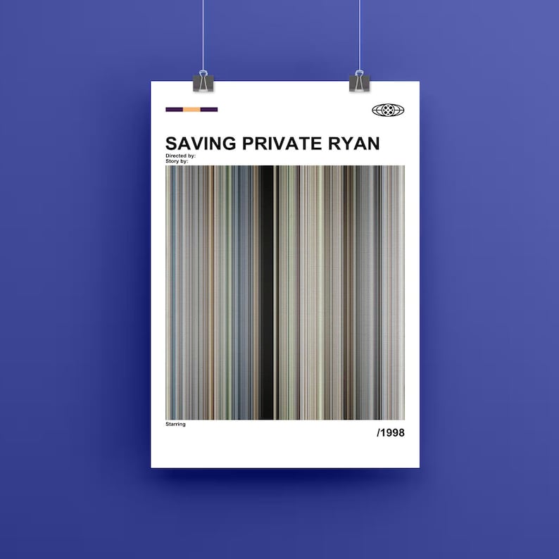 Saving Private Ryan Poster, Barcode Movie Art, Vintage Vertical Movie ...