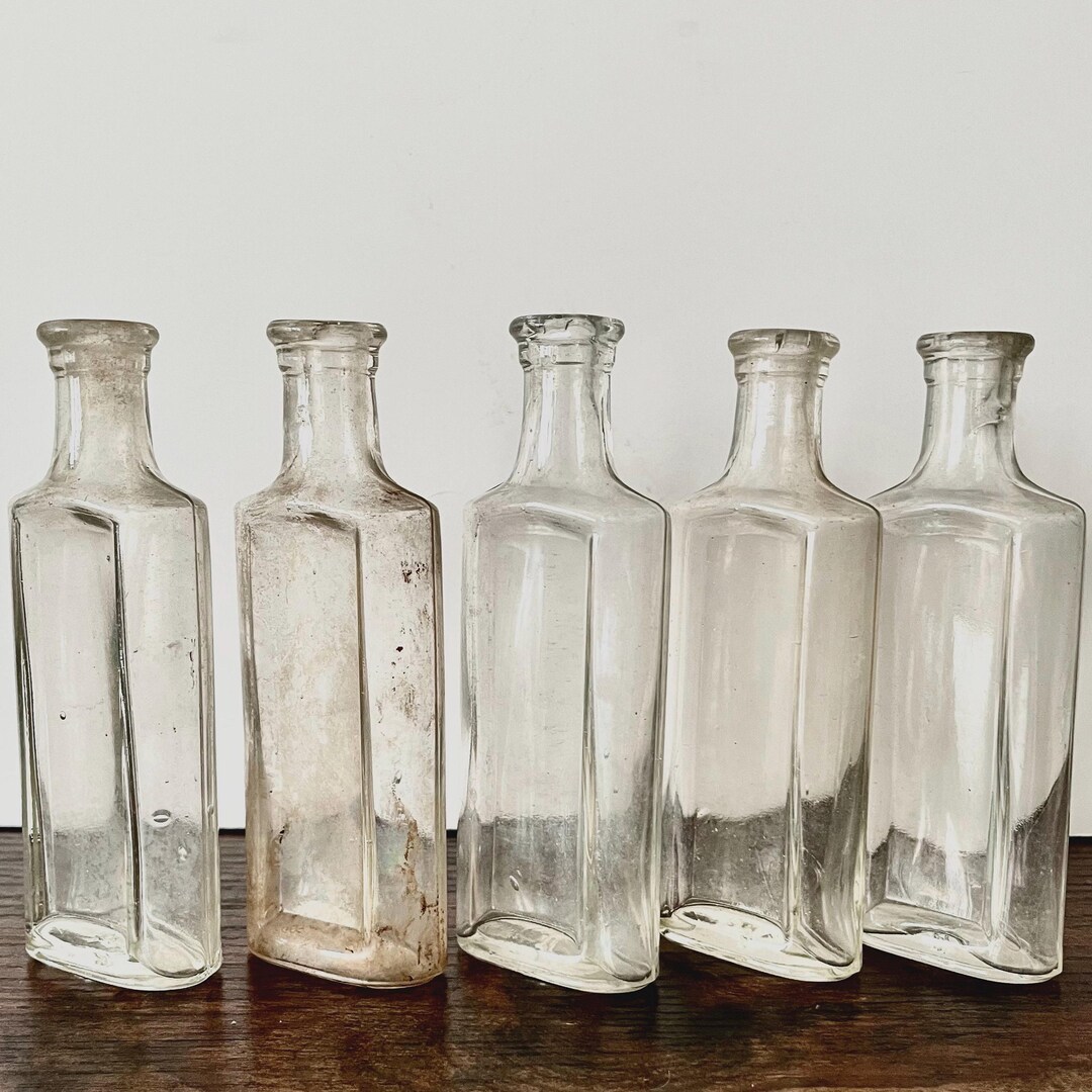 Vintage Glass Pharmacy Bottles Set of 5 - Etsy