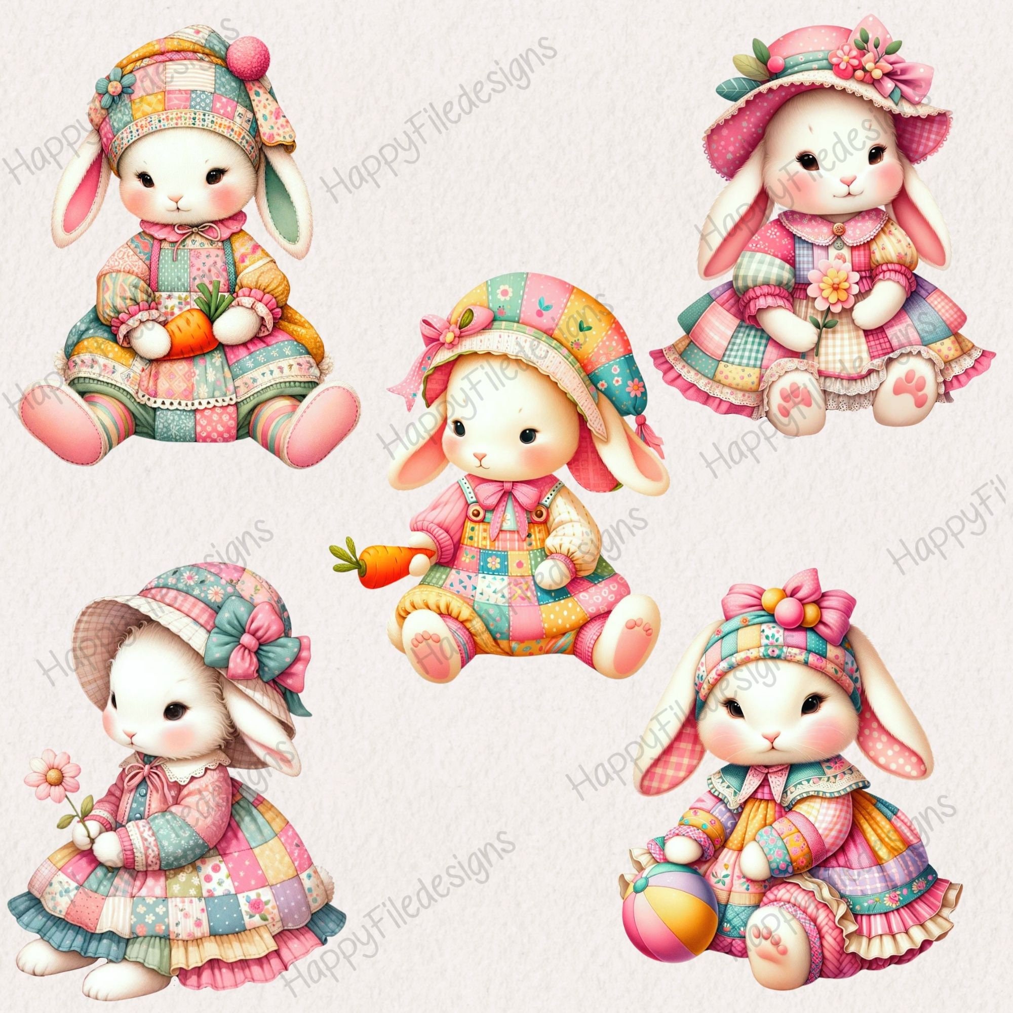Bunny Nursery Print, Cute Rabbits Clipart Cute Bunny Clip Art, Cute ...