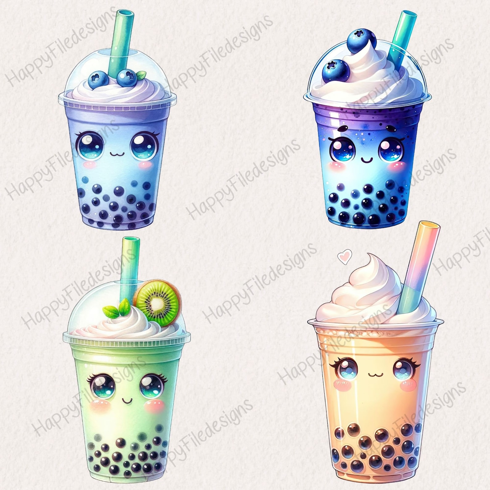 Bubble Tea Kawaii Clipart Set, Cute Bubble Tea Clip Art ,boba Tea ...