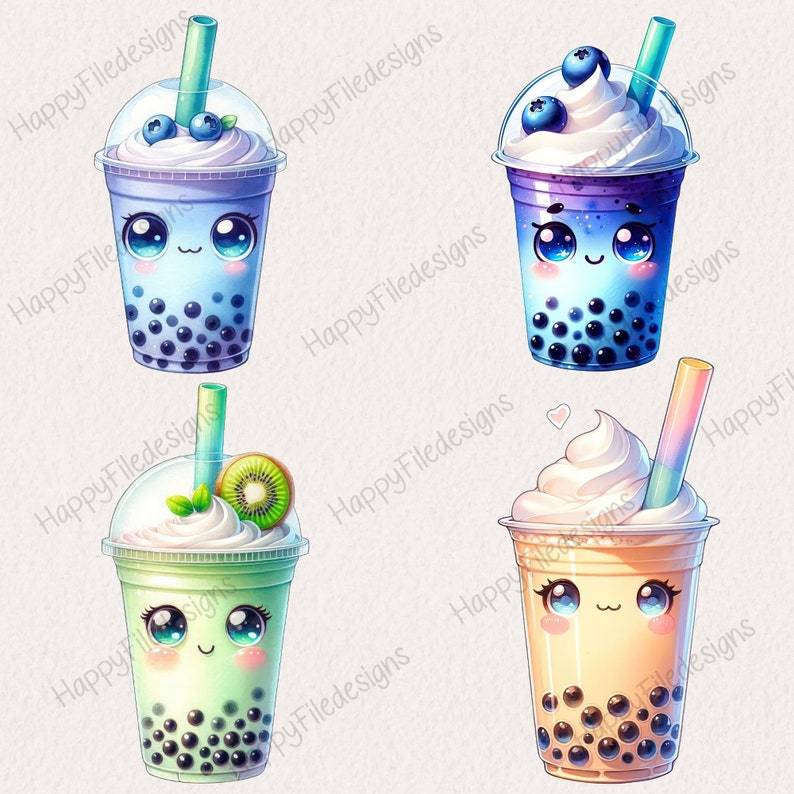 Bubble Tea Kawaii Clipart Set, Cute Bubble Tea Clip Art ,boba Tea ...