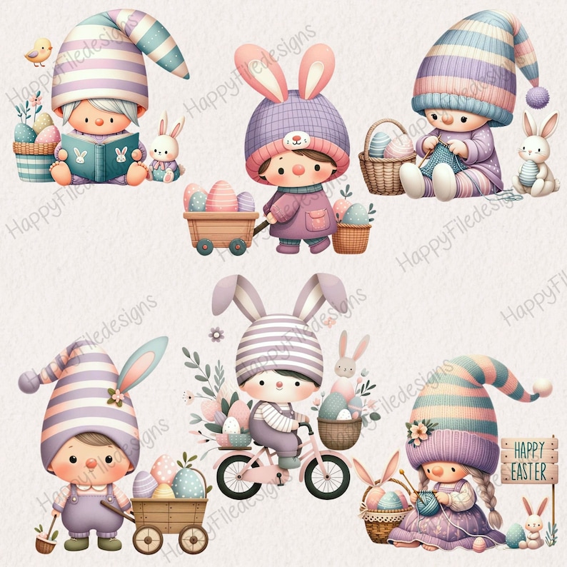 Cute Easter Gnomes Clipart Bundle Watercolor Pastel PNG, Spring Easter ...