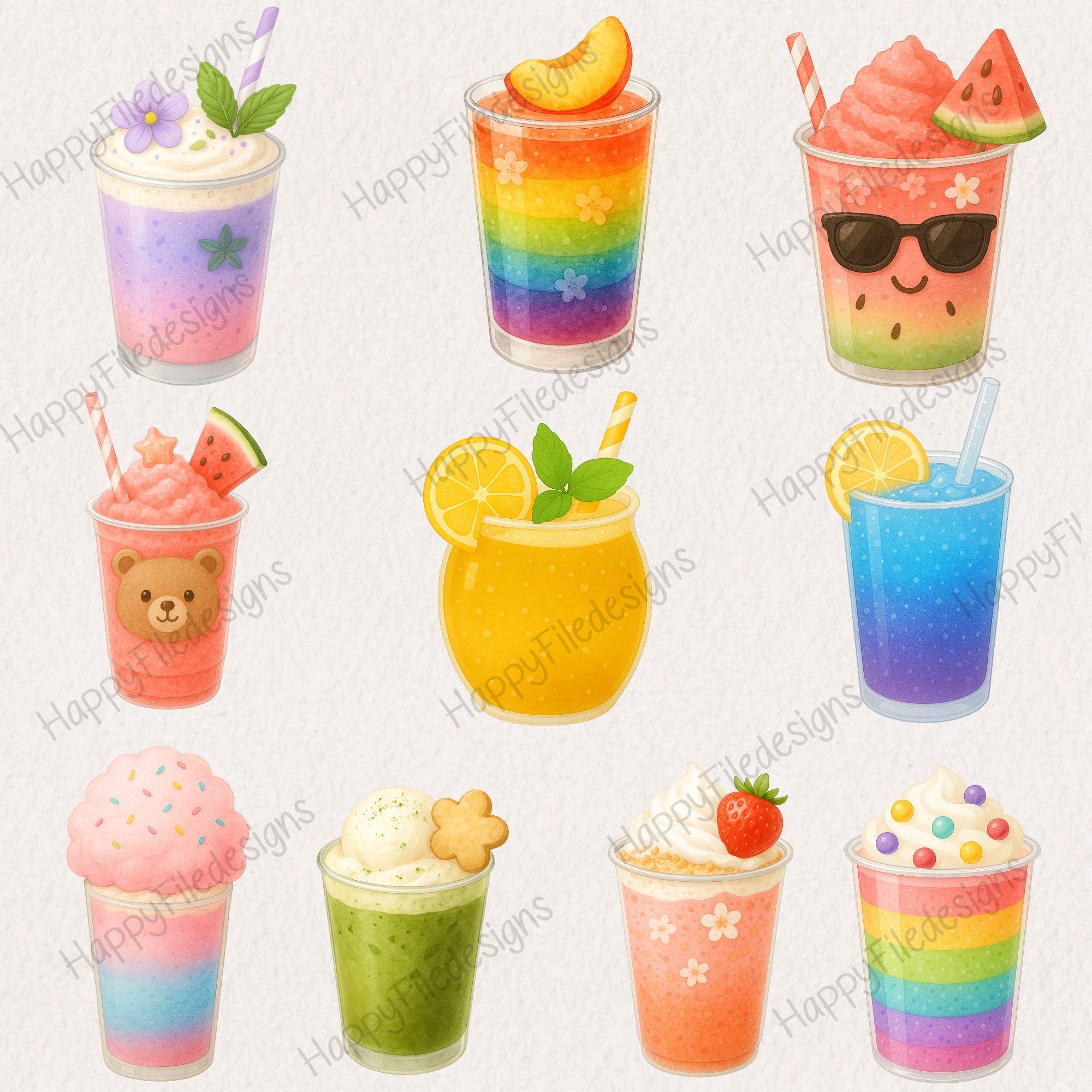 Watercolor Summer Drinks Clipart: Iced Coffee, Smoothies (PNG ...