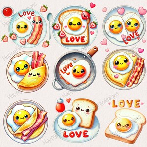 Kawaii Food Valentine Clipart: Bacon, Egg, Sausage (PNG) - Etsy