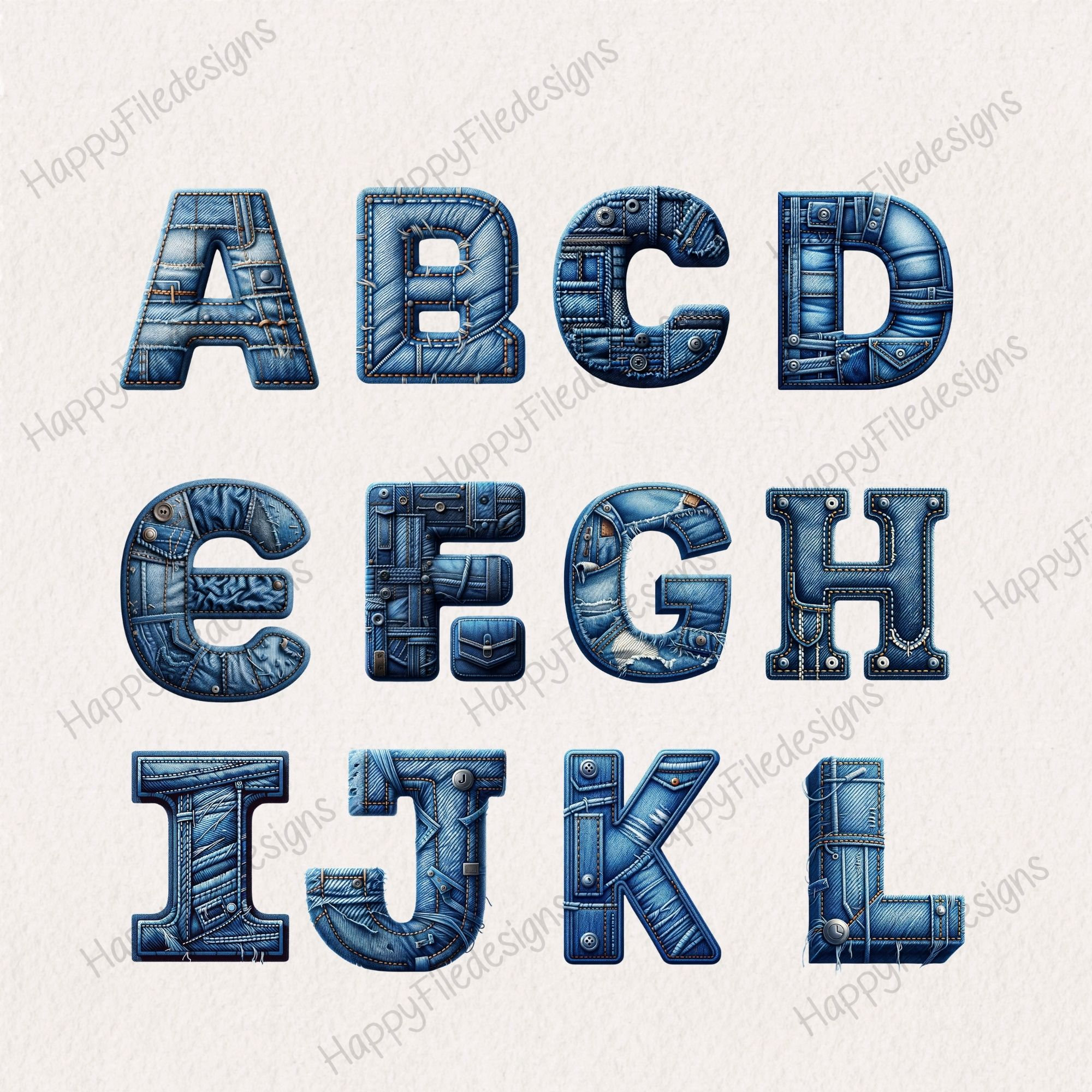 Watercolor Denim Alphabet Clipart: Jeans Letters (PNG Digital Download ...