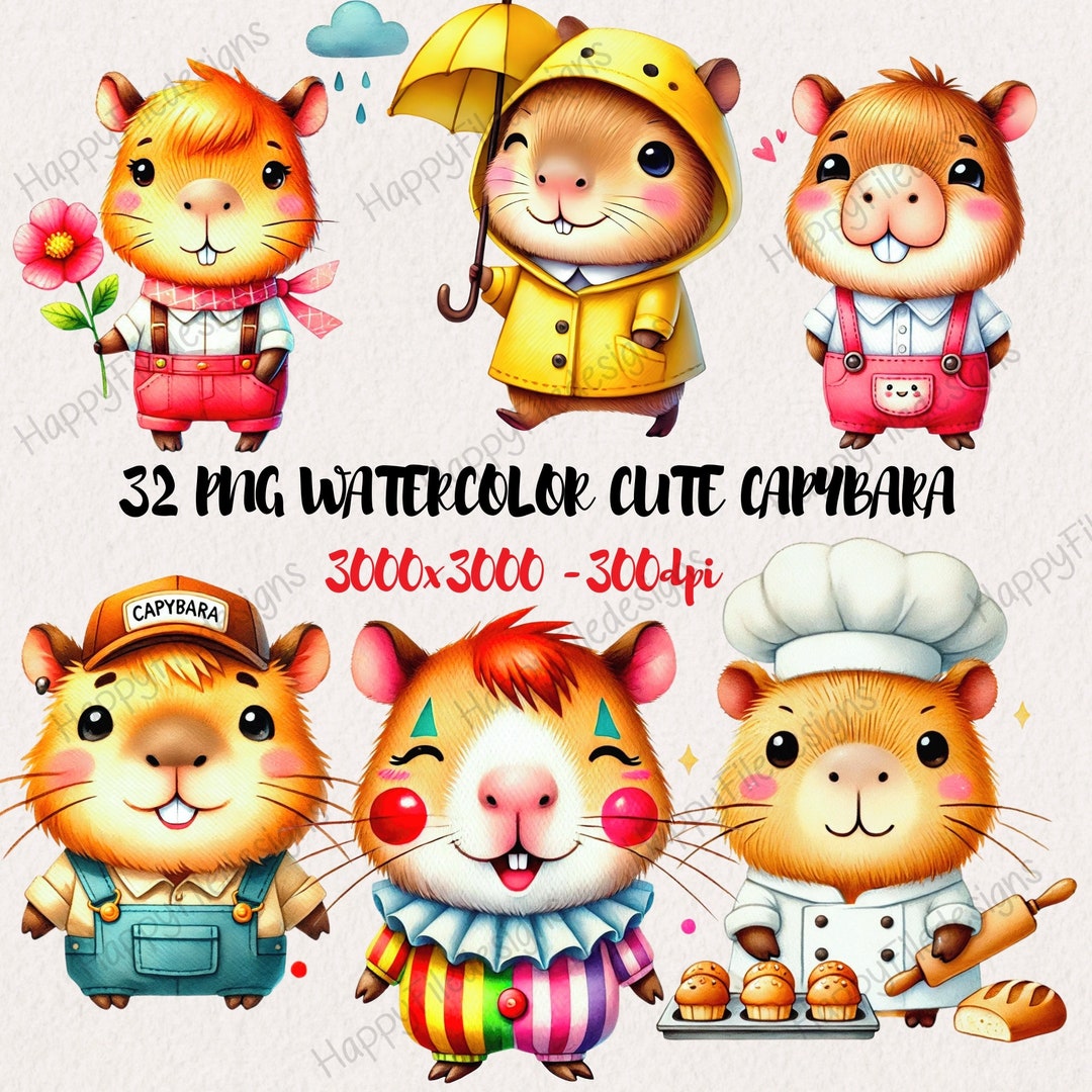 Watercolor Cute Capybara Clipart, Cute Capybara PNG, Instant Download ...