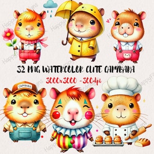 Watercolor Cute Capybara Clipart, Cute Capybara PNG, Instant Download ...
