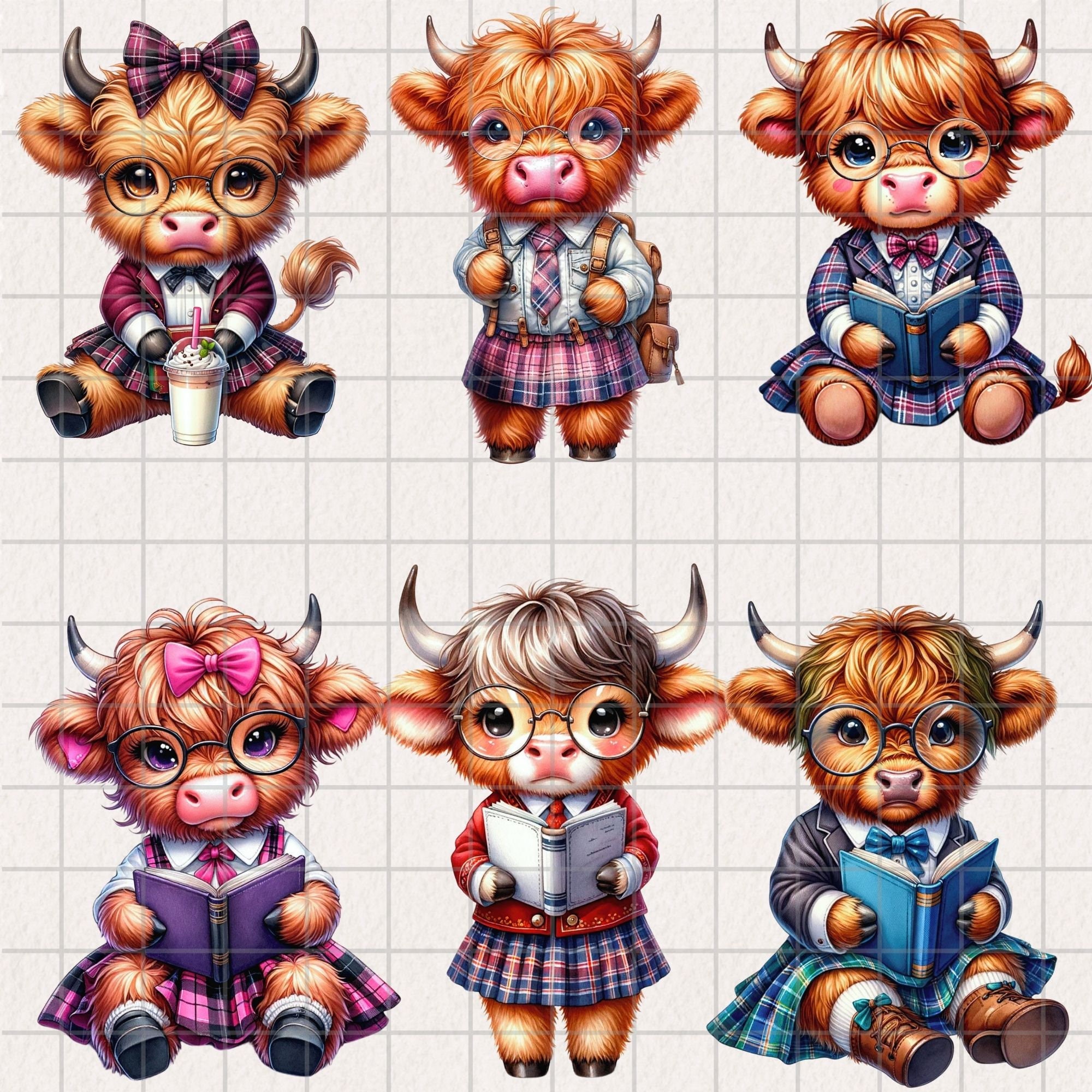 Watercolor Highland Cow Student Clipart, Highland Cow PNG, Baby ...