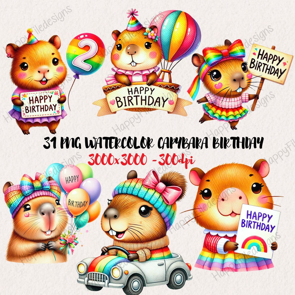 Capybara Birthday, Boy Birthday Clipart, Happy Capy Birthday, Cute ...