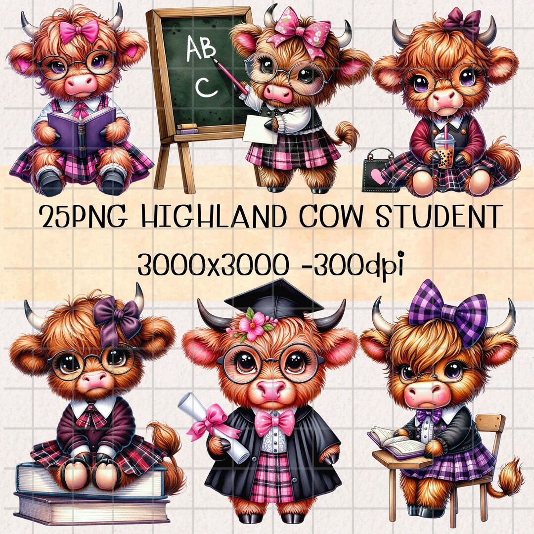 Watercolor Highland Cow Student Clipart, Highland Cow PNG, Baby ...