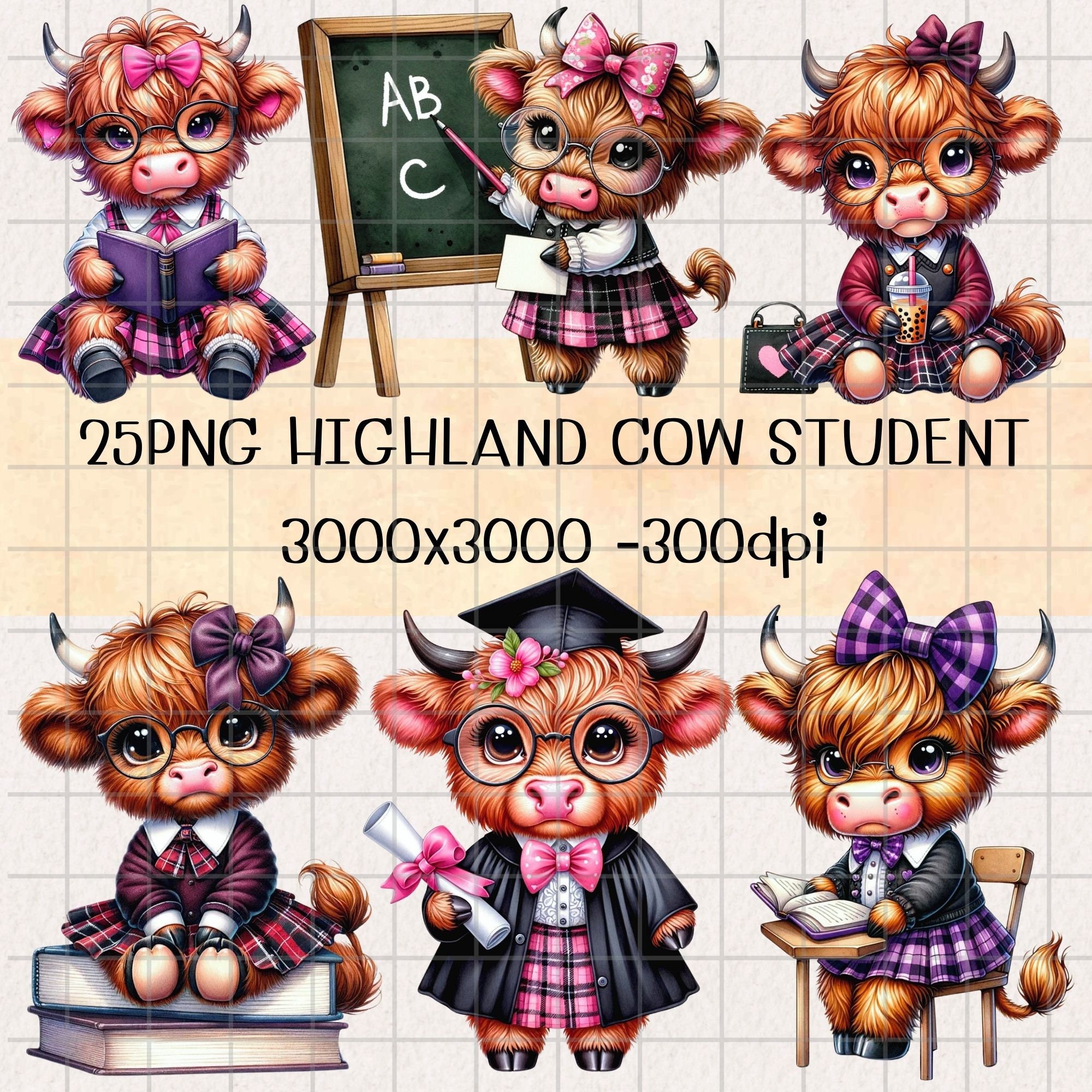 Watercolor Highland Cow Student Clipart, Highland Cow PNG, Baby ...