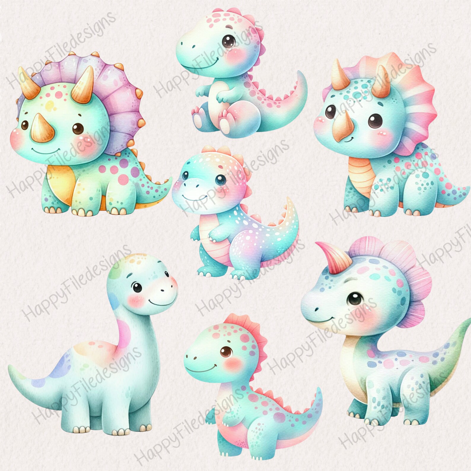 Watercolor Dinosaur Clipart Collection - Nursery Clipart, Dinosaur ...