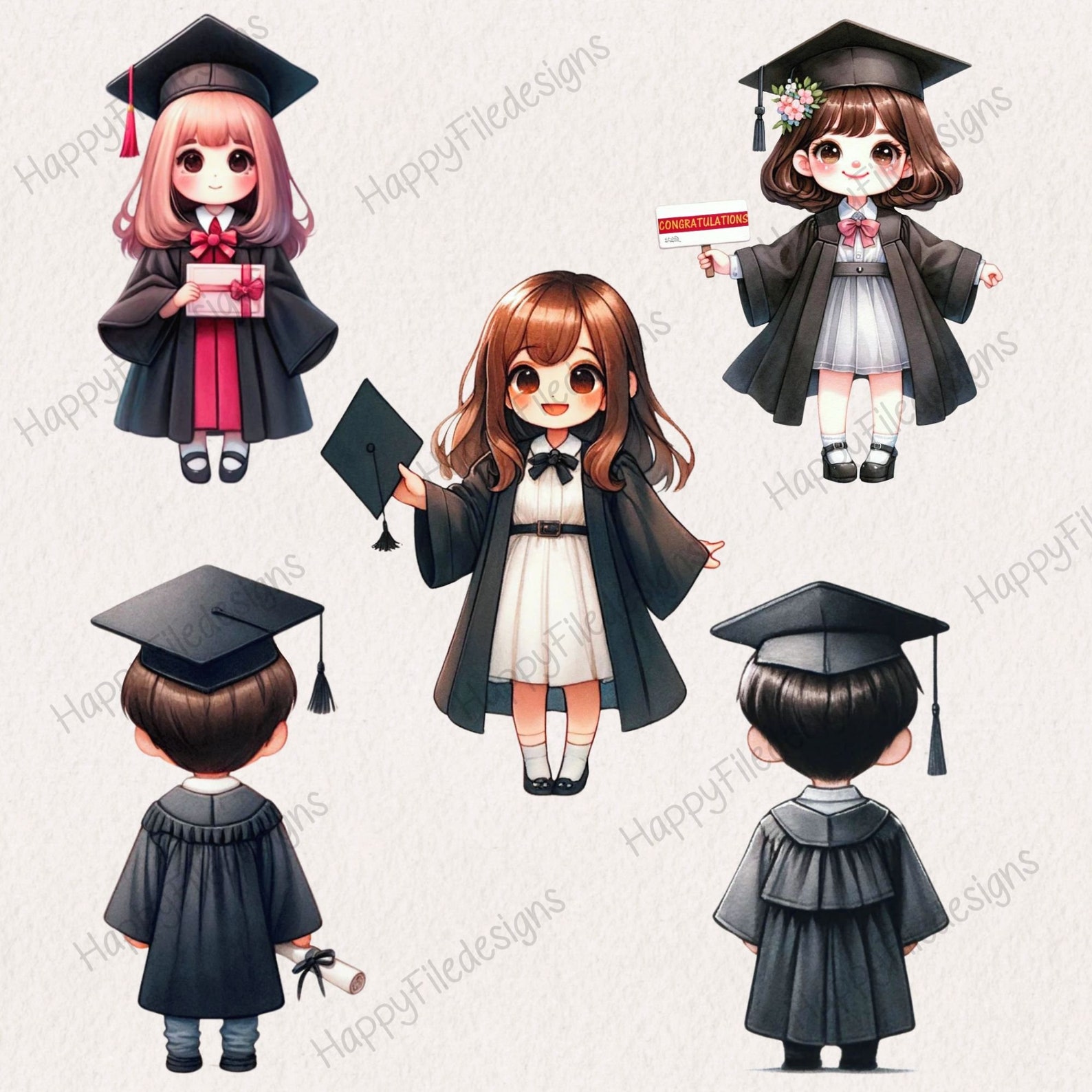 Graduation Kid Clipart, Watercolor Cute Graduation Clipart, Preschool ...