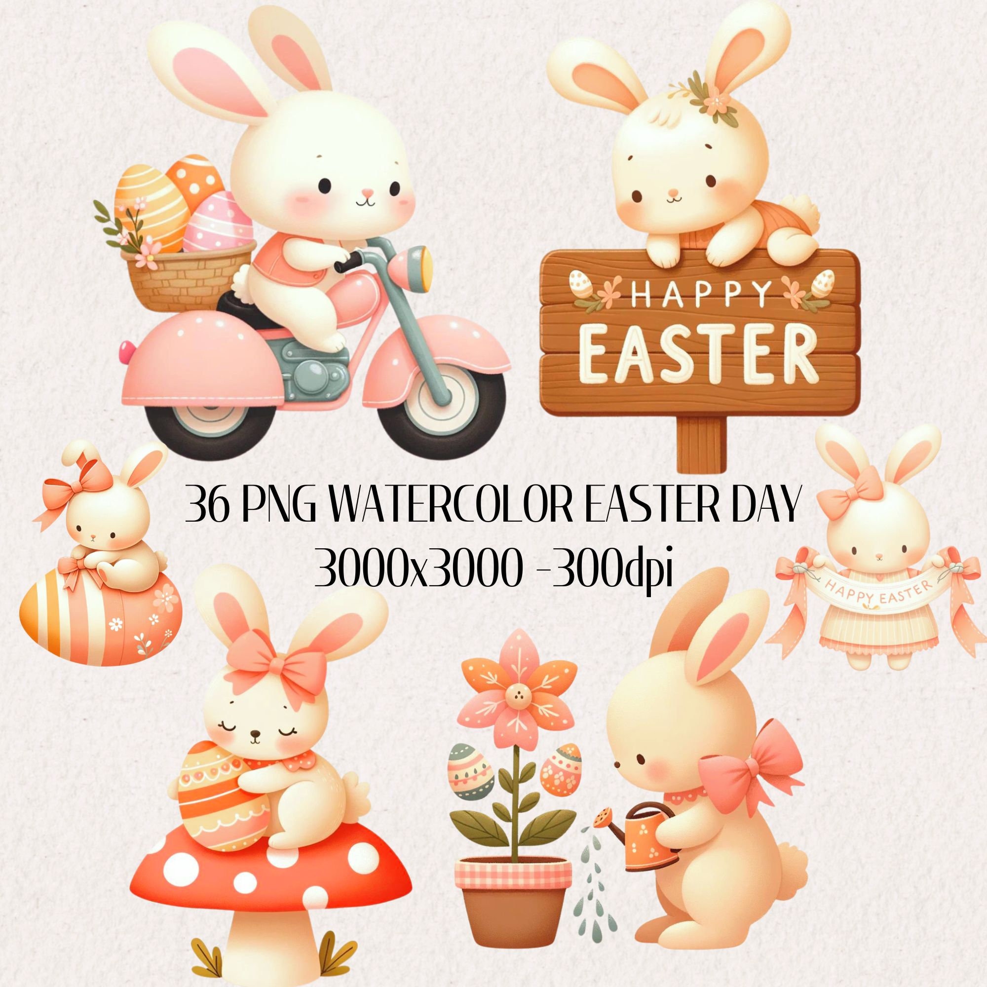 Little Bunnys Garden Watercolor Clipart,cute Easter Bunny Clipart ...