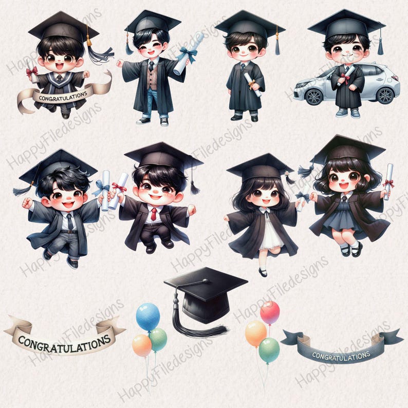 Graduation Boys and Girls Clipart, Graduation Kids Clipart Set ...