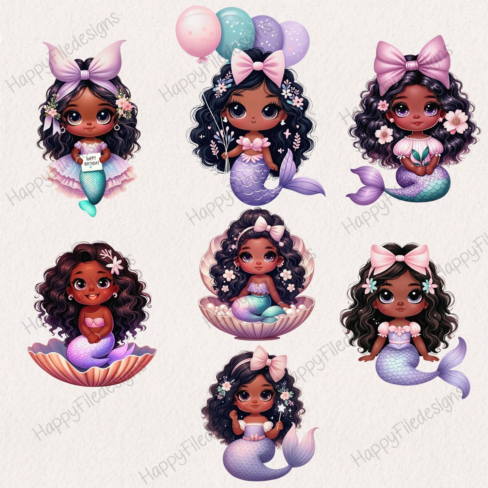 Cute African Mermaid Clipart, Mermaid Birthday Clipart, Little Mermaid ...