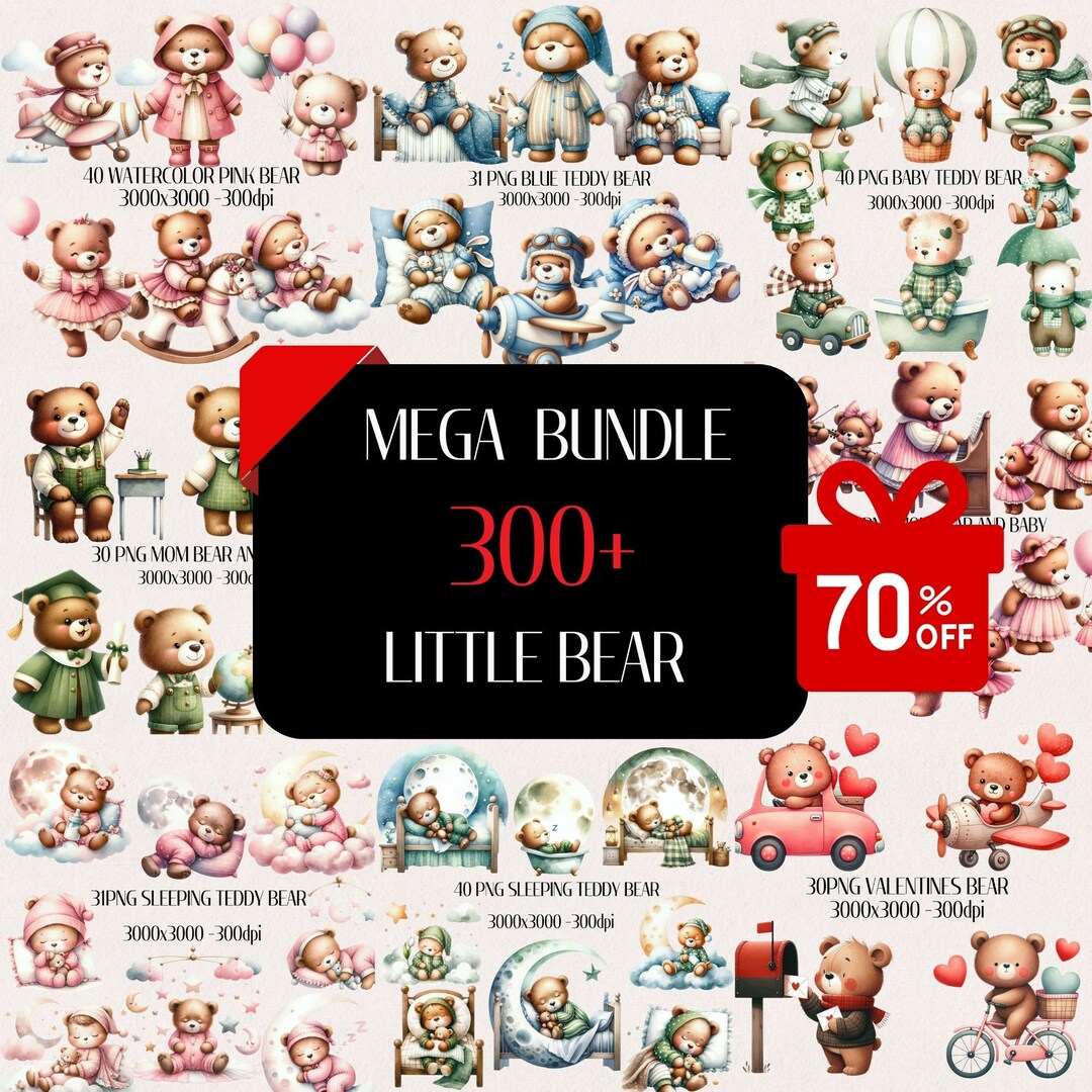Bundle Watercolor Bear Teddy Clipart, Bundle Baby Shower for a Baby ...