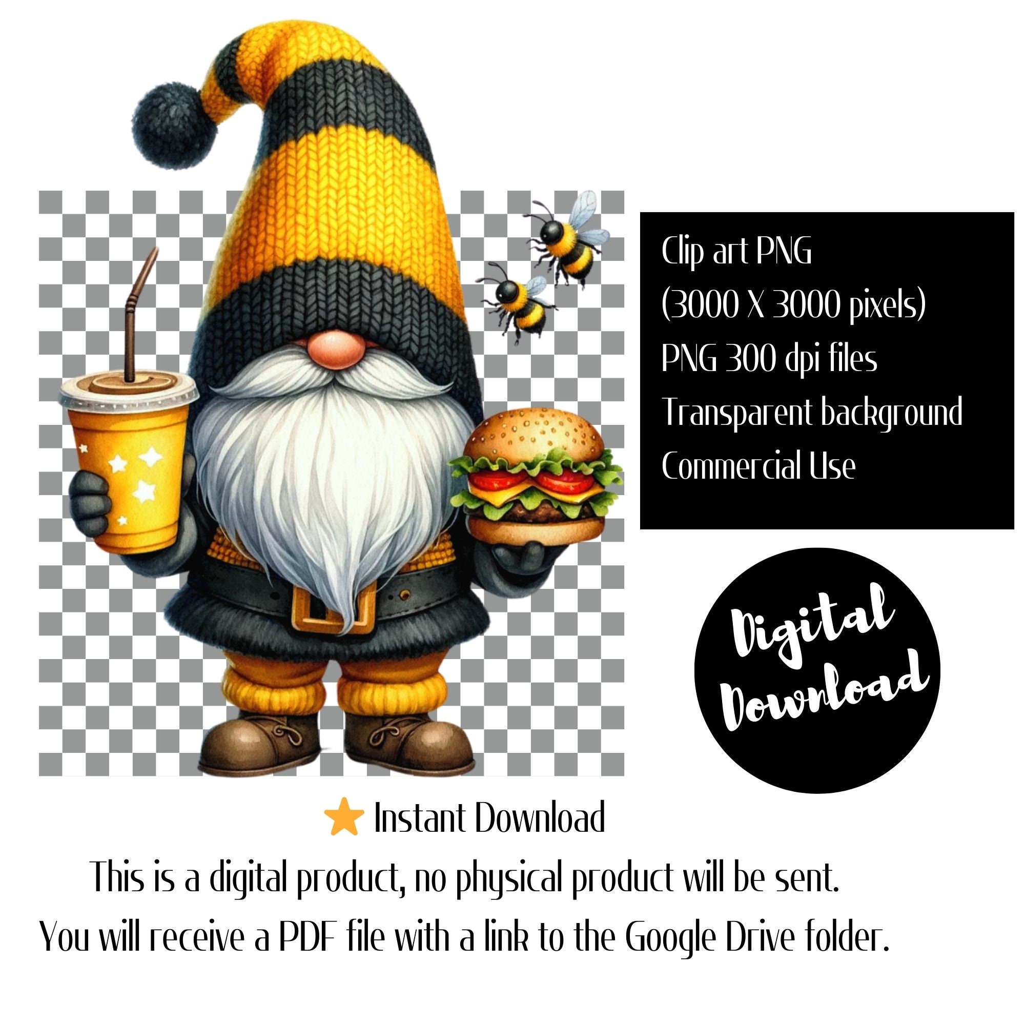 Watercolor Cute Bee Gnome Clipart, Bumble Bee Gnomes PNG Design, Bumble ...