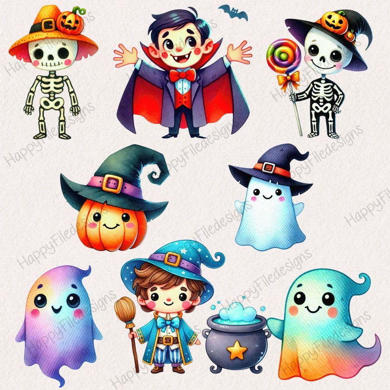 Watercolor Cute Halloween Clipart, Cute Halloween Graphics and Decor ...