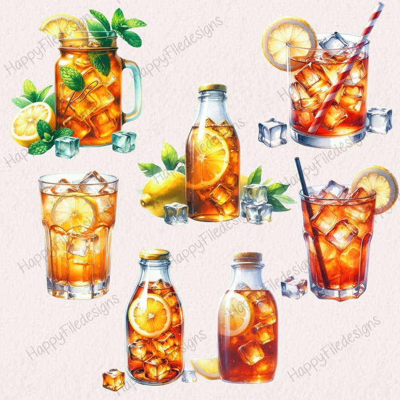 Watercolor Ice Tea Clipart, Iced Tea Clipart Bundle, Iced Tea PNG, Iced ...