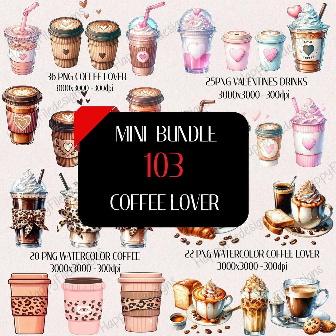 Watercolor Coffee Cup Clipart Bundle: Cafe Journal PNG (103 Files) - Etsy