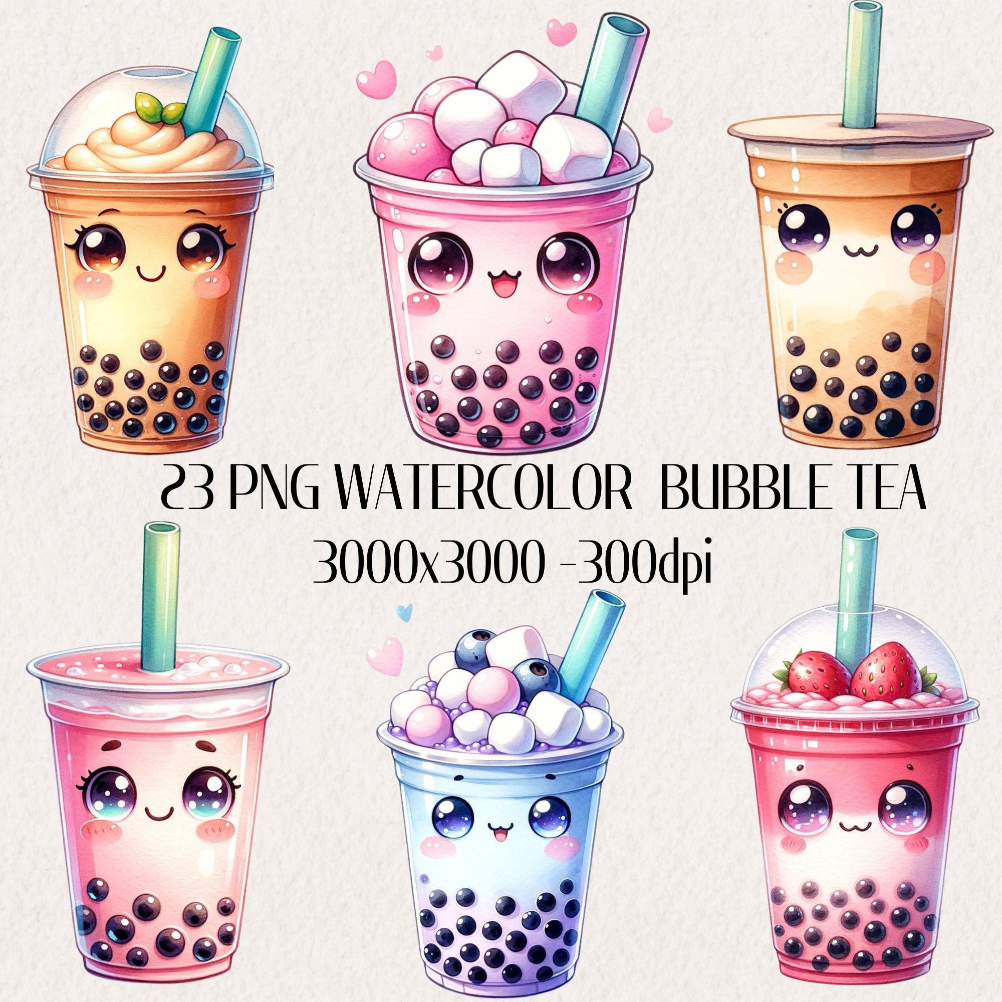 Bundle Boba Tea Clipart, Bubble Tea Kawaii Clipart Set, Cute Bubble Tea ...