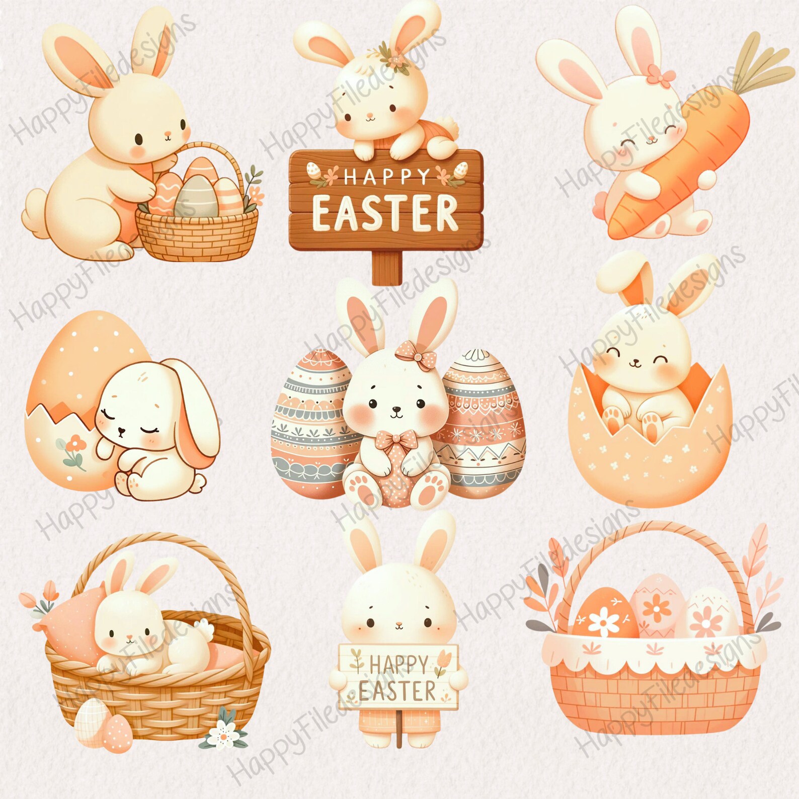 Little Bunnys Garden Watercolor Clipart,cute Easter Bunny Clipart ...
