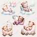 Watercolor Sleeping Teddy Bear Clipart, Pink Sleepy Teddy Bear Clipart ...
