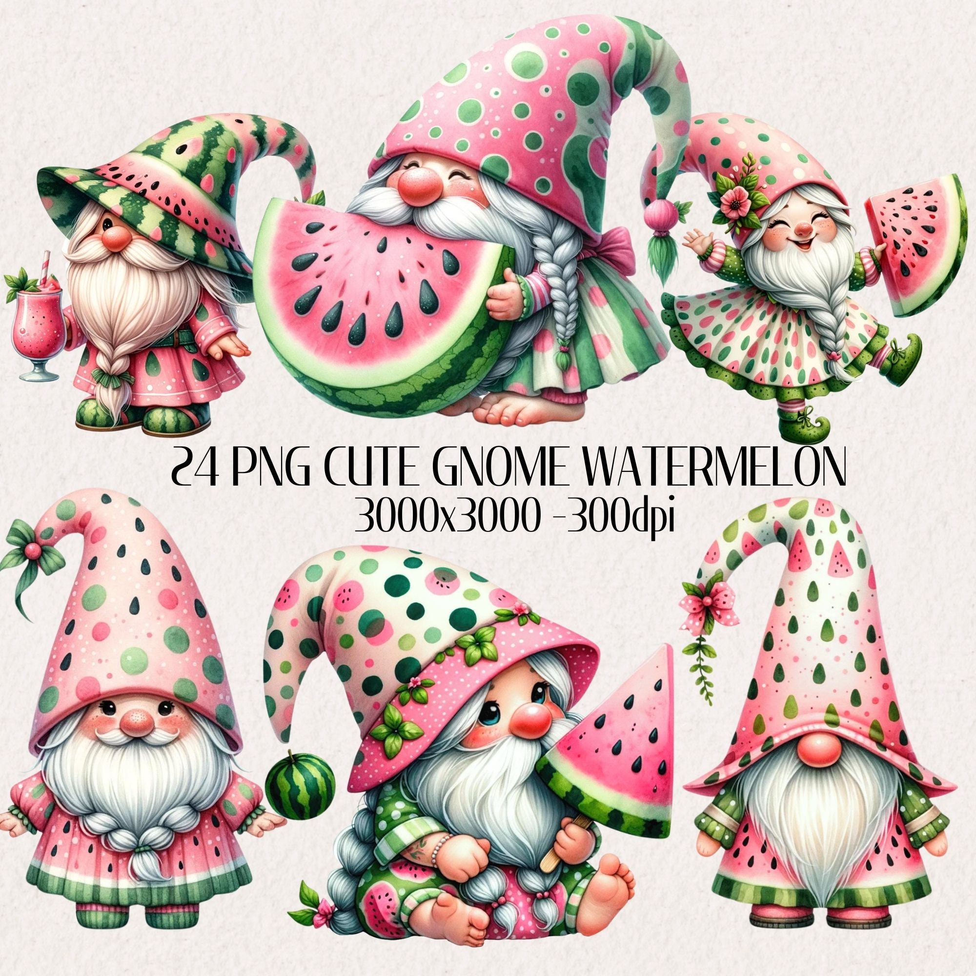 Cute Watermelon Gnome Clipart, Gnome Clipart, Watermelon Clipart ...