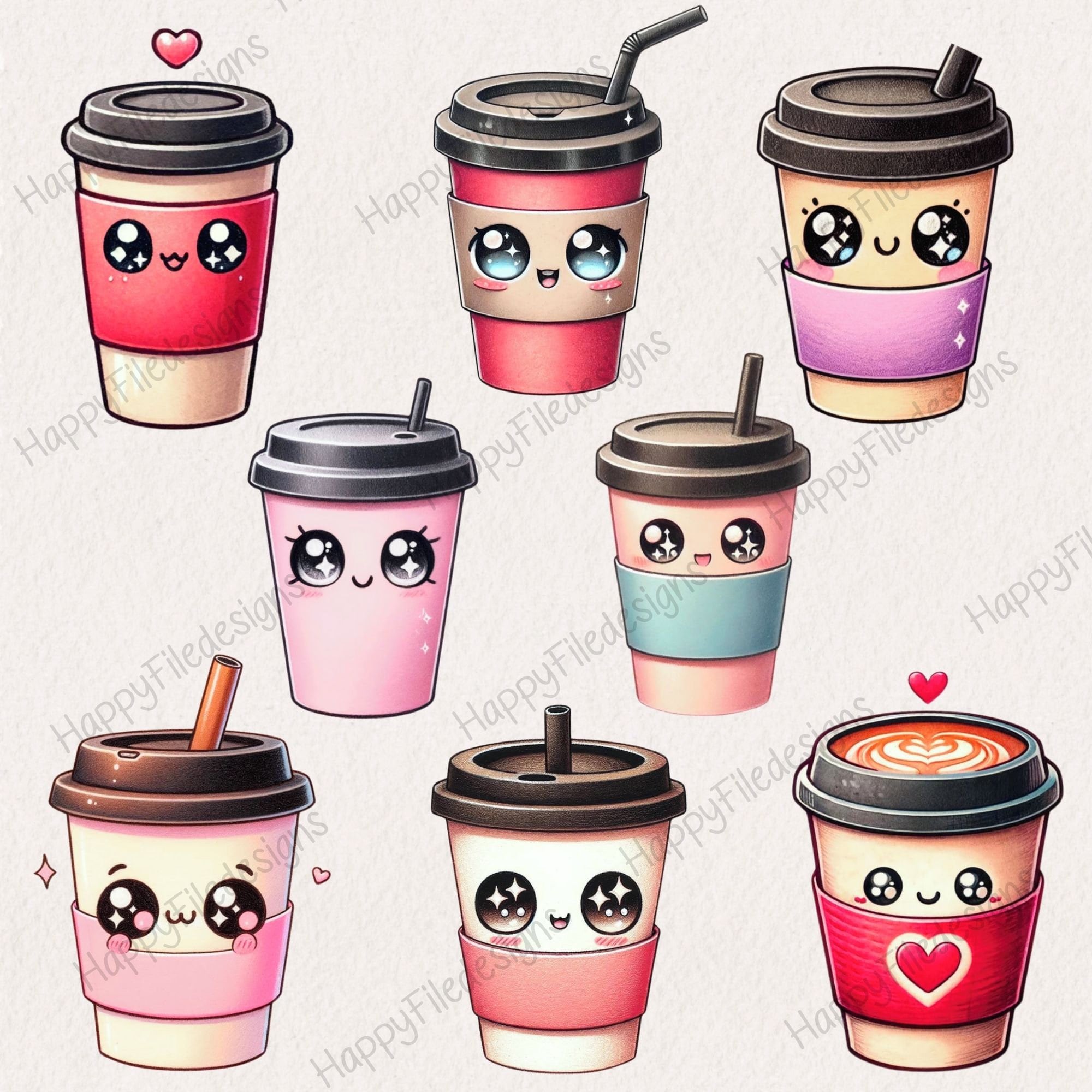 Watercolor Kawaii Coffee Clipart, Cute Coffee Love, Cute Adorable ...
