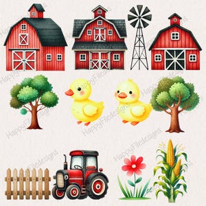 Watercolor Adorable Farm Clipart, Farm Animals Watercolor Digital ...