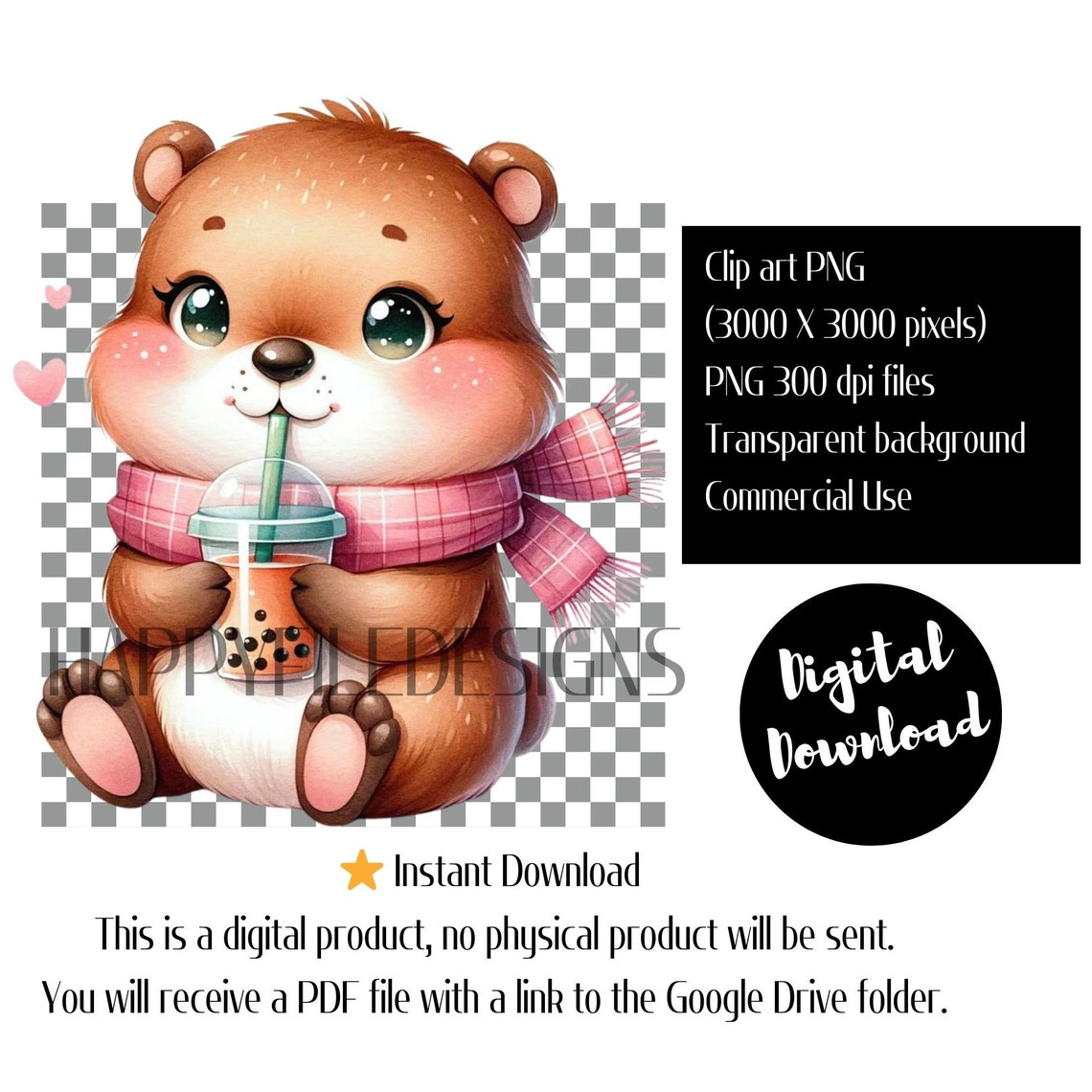 Cute Animals Drink Boba Tea Clipart, Bundle Set Kawaii Animal Cartoon ...
