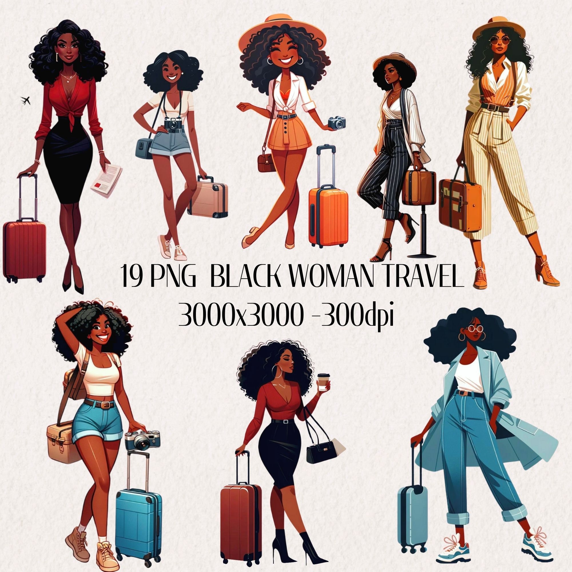 Black Woman Travel Clipart: African American Girls Trip PNG (instant ...
