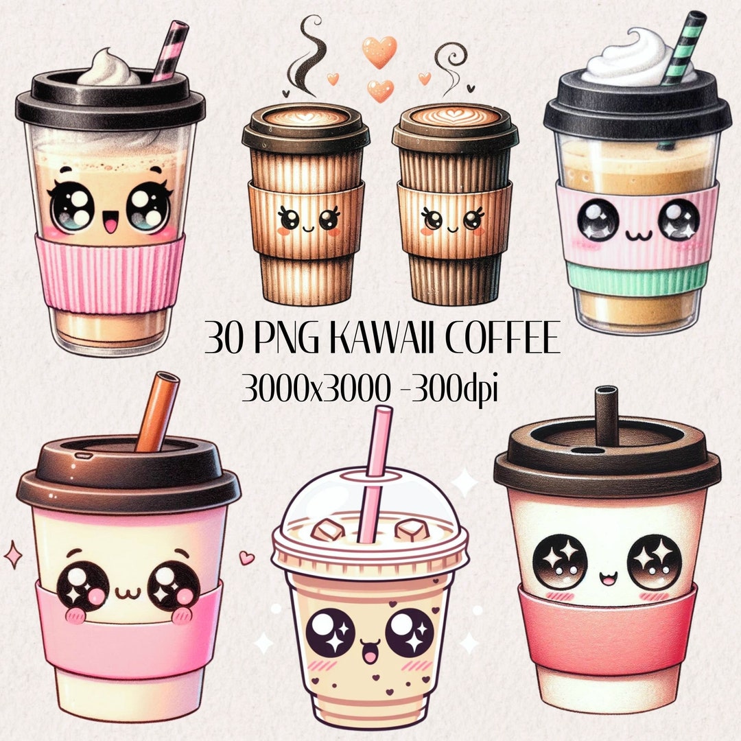 Watercolor Kawaii Coffee Clipart, Cute Coffee Love, Cute Adorable ...