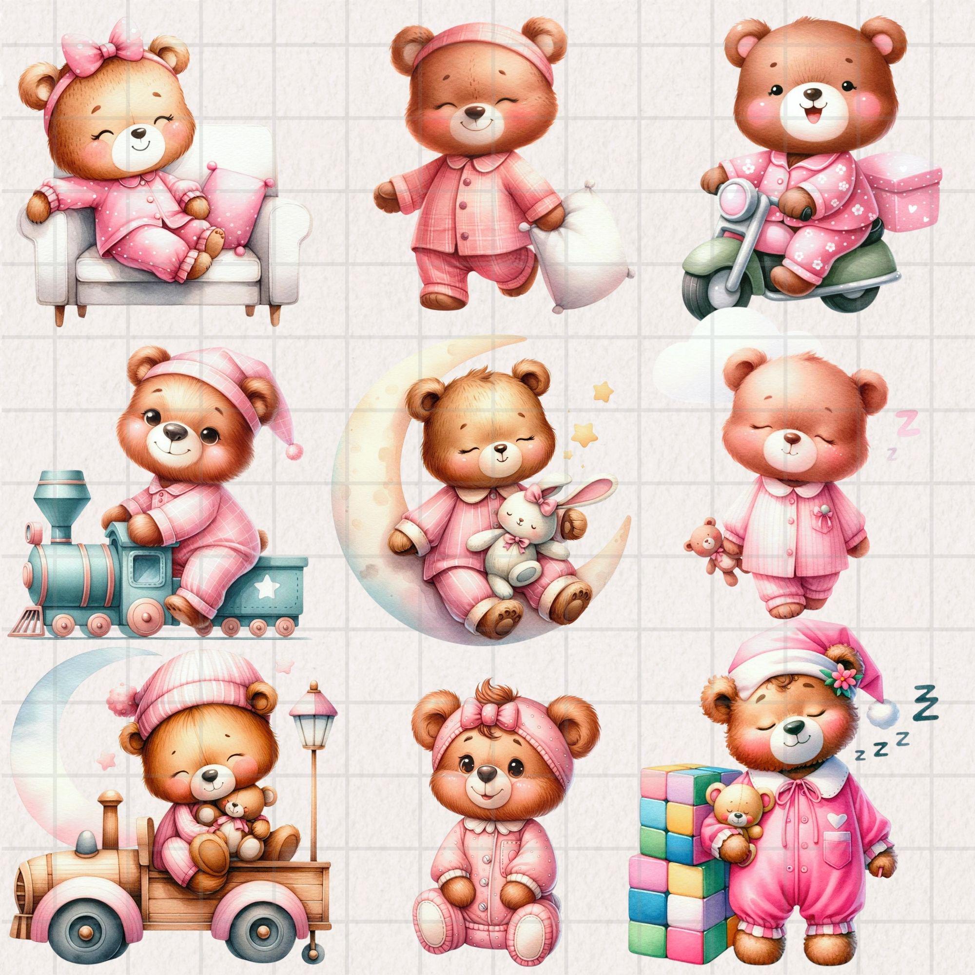 Pink Teddy Bear Sleeping Clipart, Bear With Balloons PNG, Sleepy Bear ...