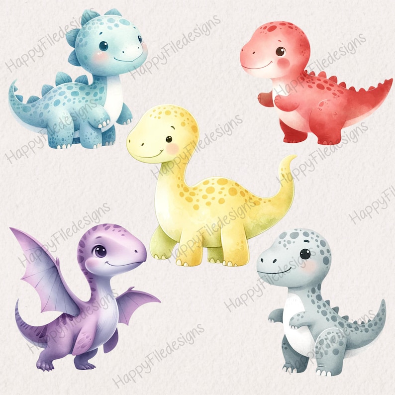 Watercolor Dinosaur Clipart Set: Nursery Decor (digital Download) - Etsy