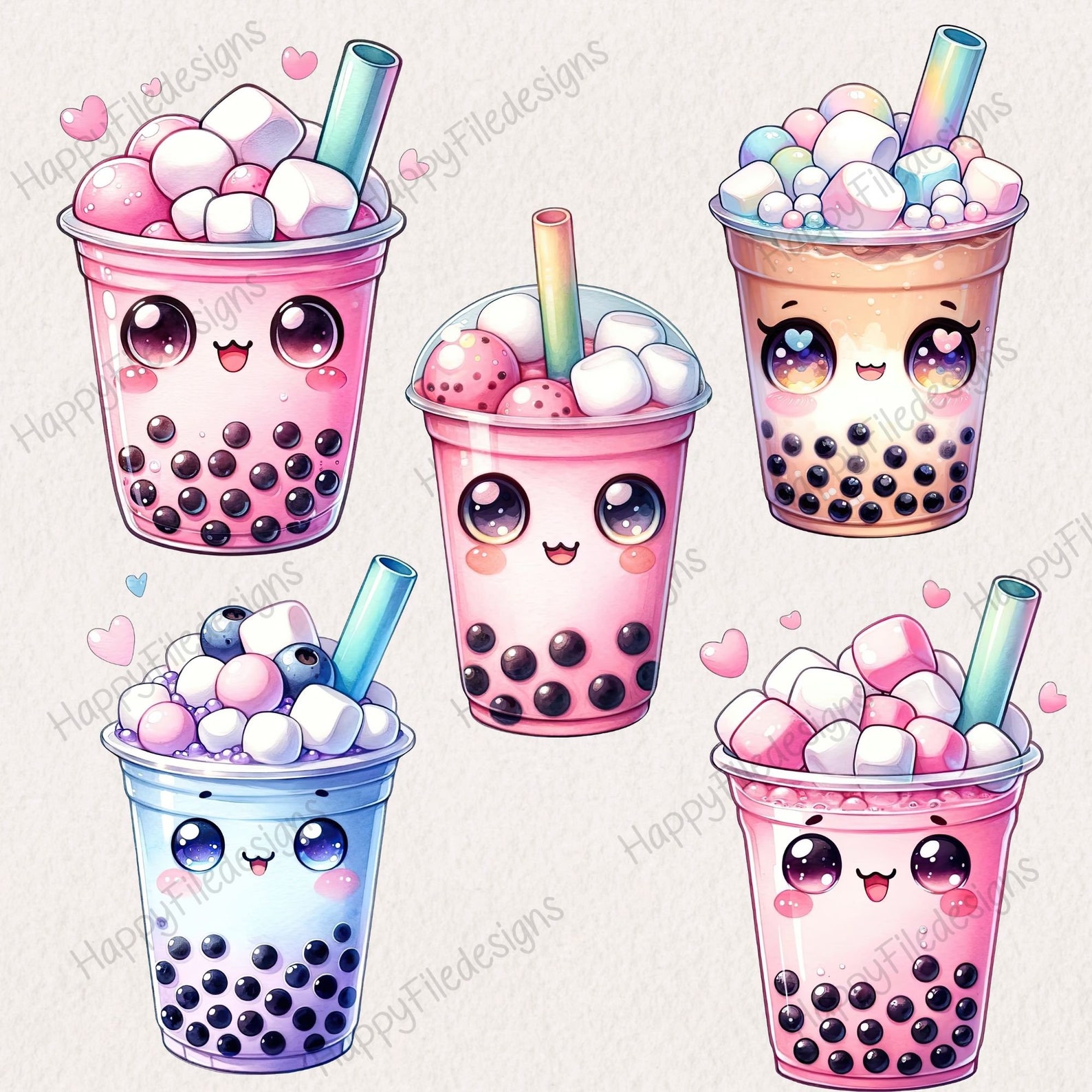 Bubble Tea Kawaii Clipart Set, Cute Bubble Tea Clip Art ,boba Tea ...