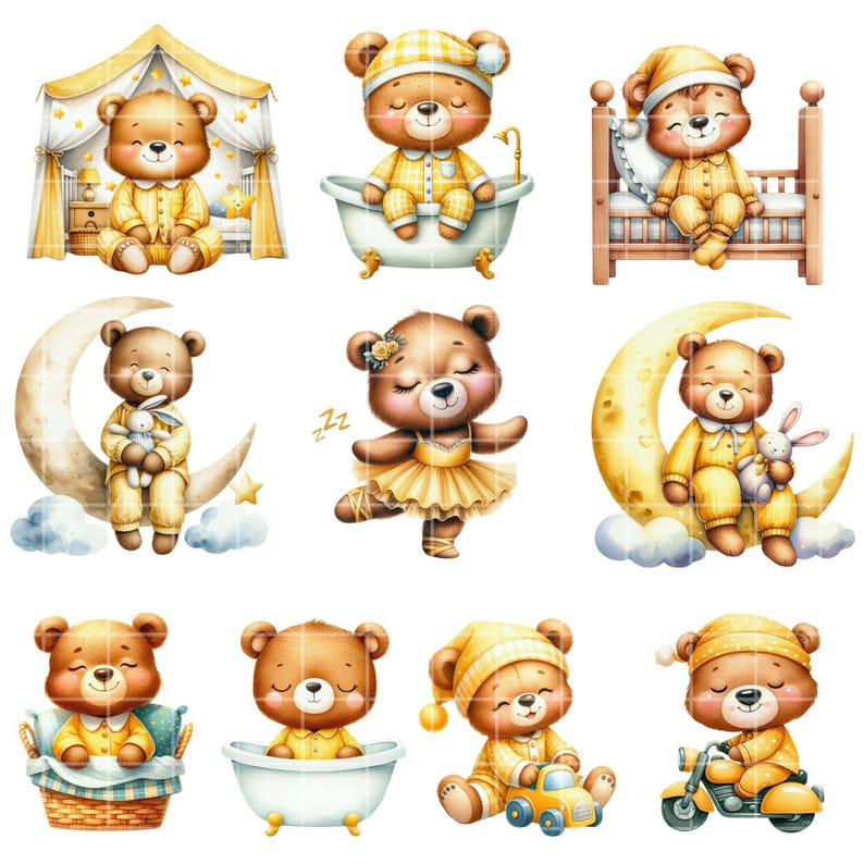 Watercolor Yellow Teddy Bear Clipart: Nursery Baby Shower (digital ...